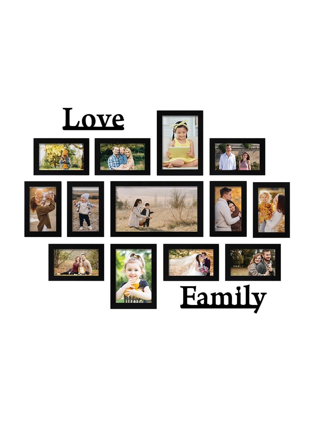 Set Of 13 Black Solid Individual Photo Frames With Love & Family photos ...