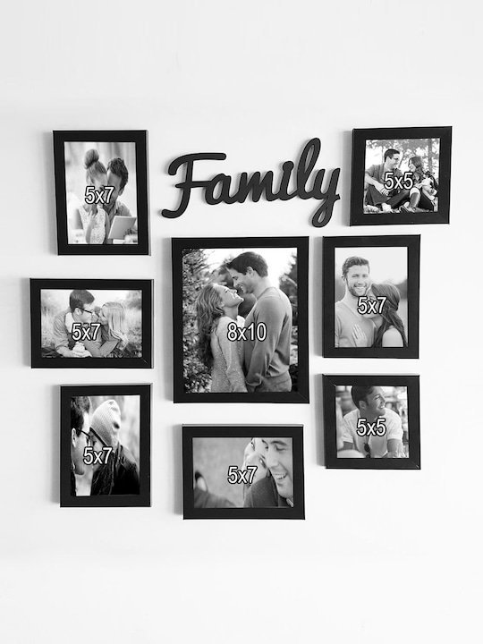 Set Of 8 Black Solid Family Wall Photo Frames - Modern Arts