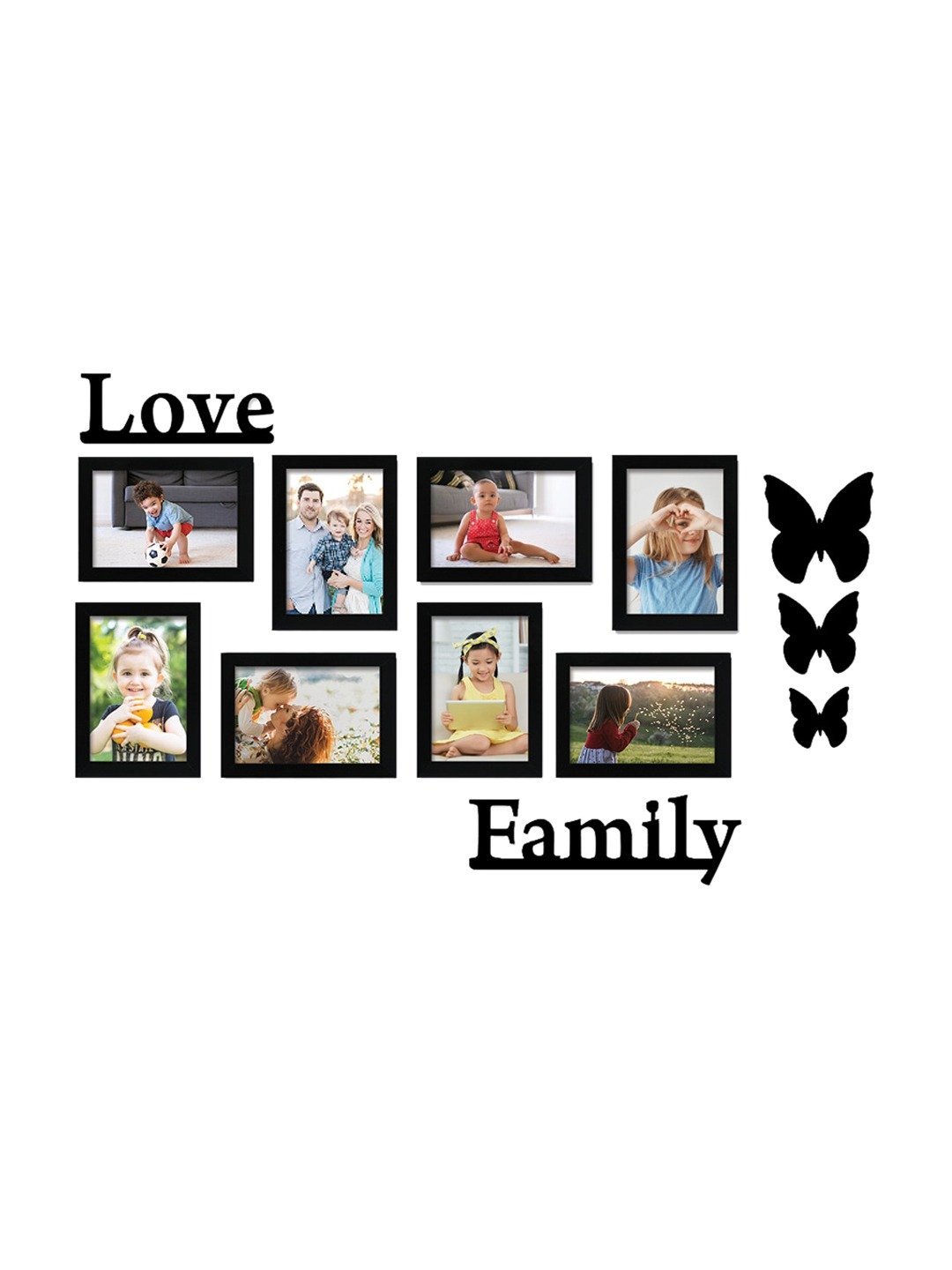 Set Of 8 Black Solid Family Wall Photo Frames - Modern Arts